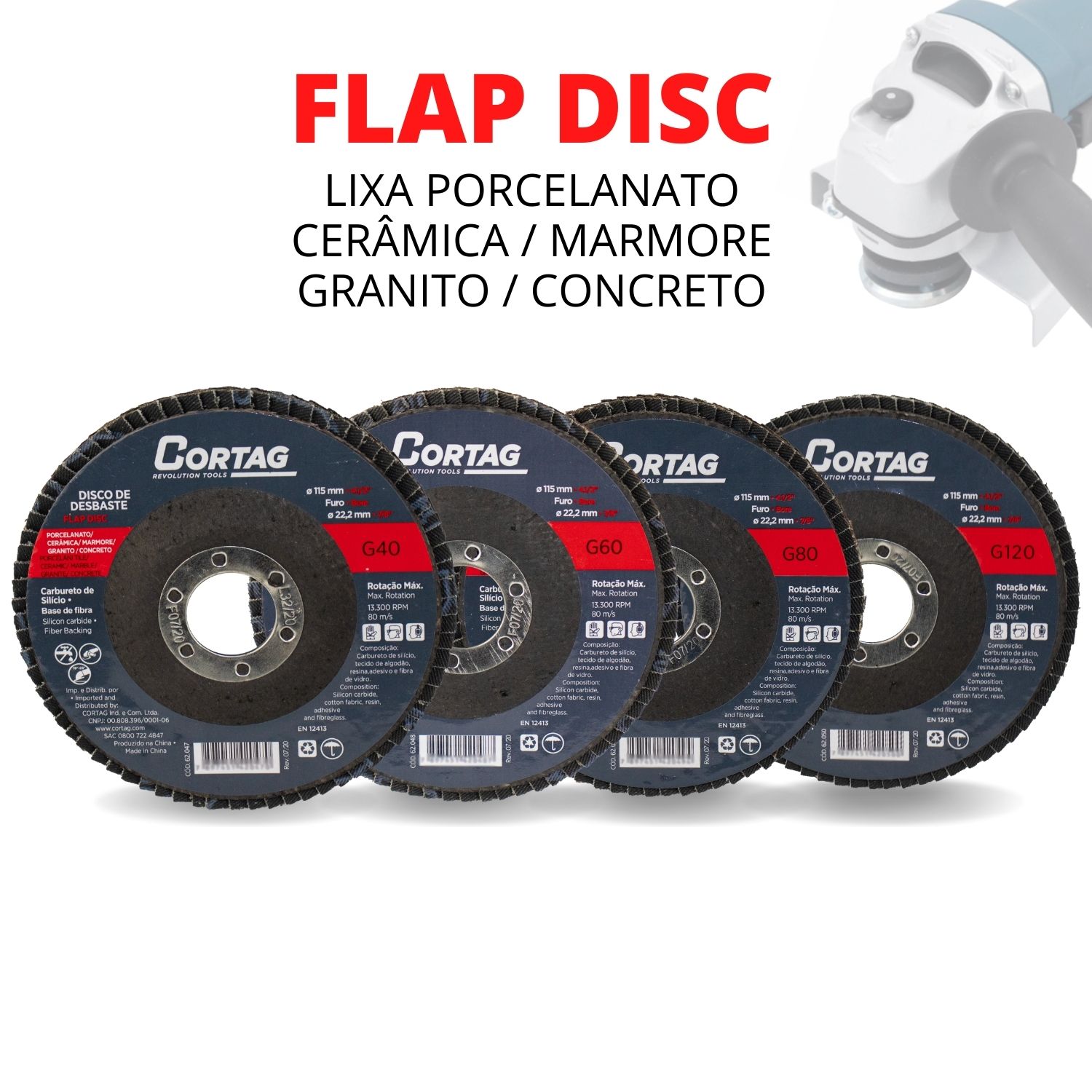 Kit 2 Disco de Desbaste Grão 80 Flap 4.1/2" 115mm Acabamento Cerâmica ...