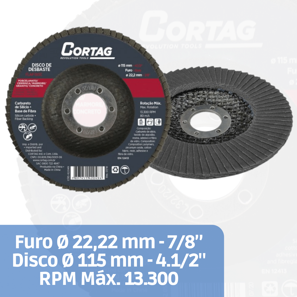 Kit 3 Disco de Desbaste Grão 60 Flap 4.1/2" 115mm Acabamento ...