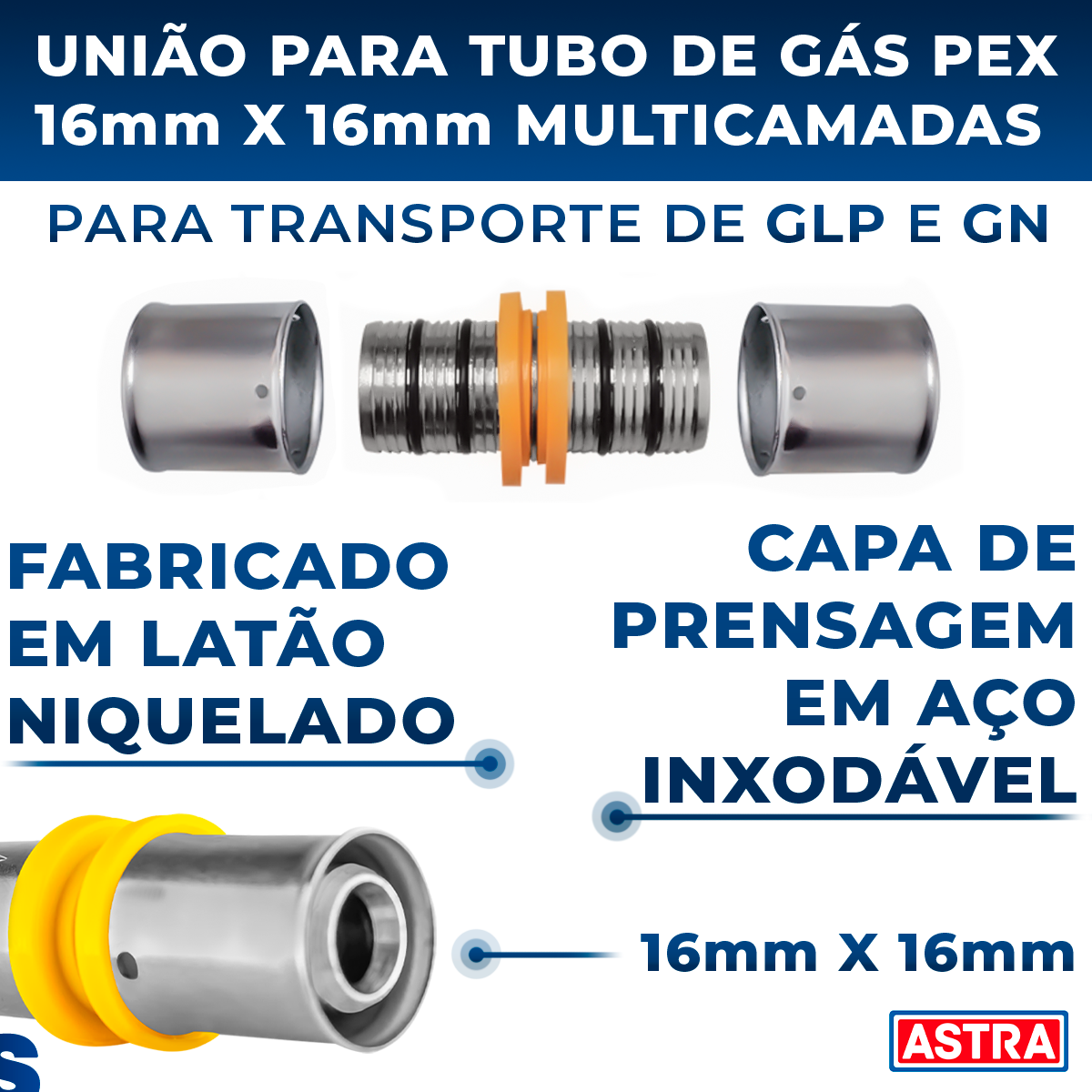 União Metal P/ Tubo Gás Pex Multicamadas 16mm X 16mm
