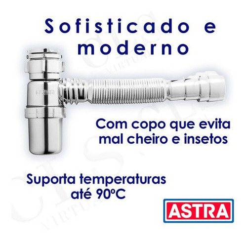 Kit 2 Sifão Sanfonado Universal Copo Cromado Flexível Astra - Silven