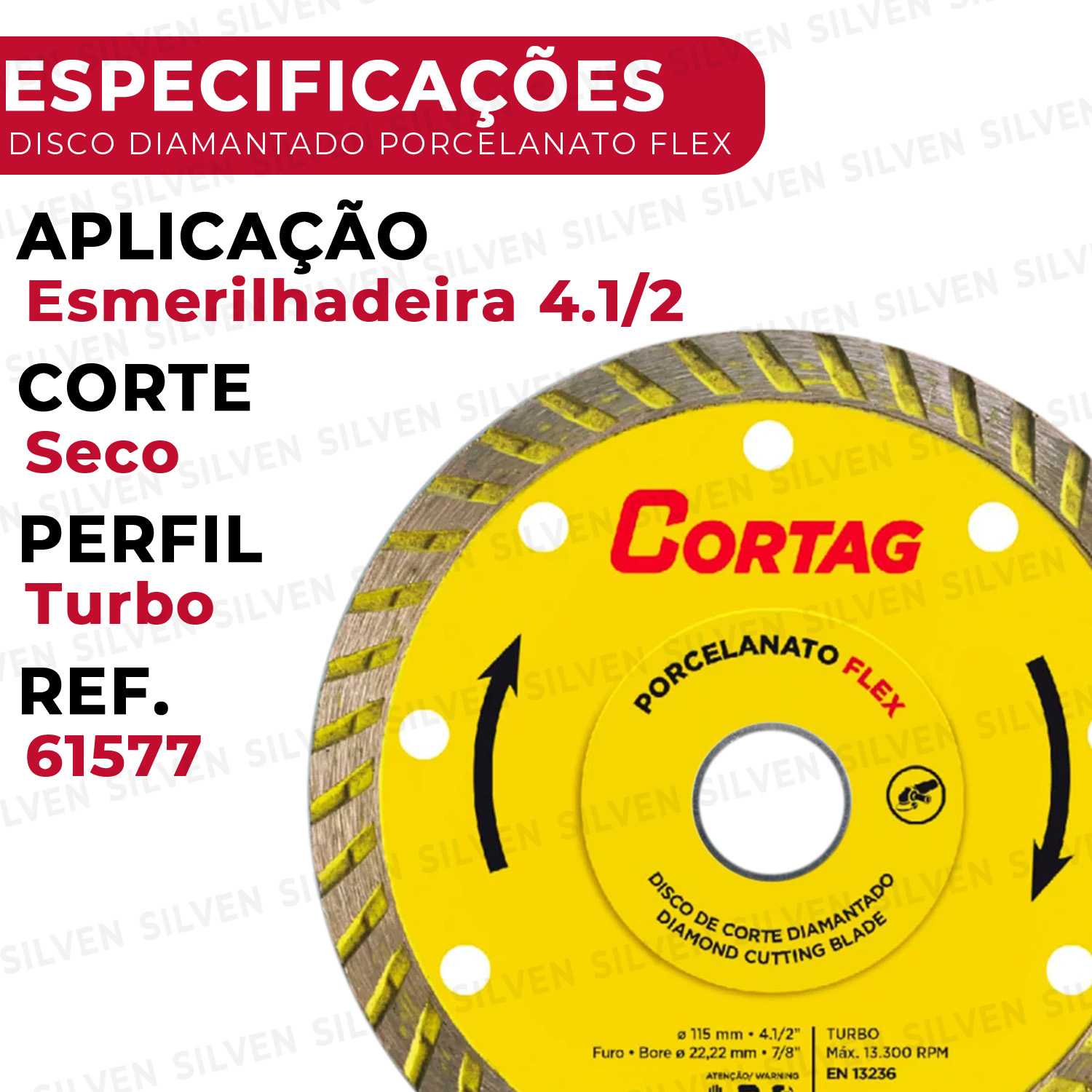 Disco de Corte Diamantado Turbo Porcelanato Flex 115mm Cortag - Silven