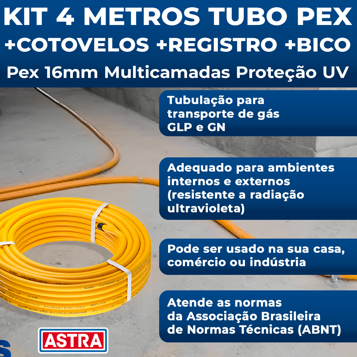 Kit 4 Metros Tubo Pex 16mm P/ Gás + Cotovelos + Registro + Adaptador ...