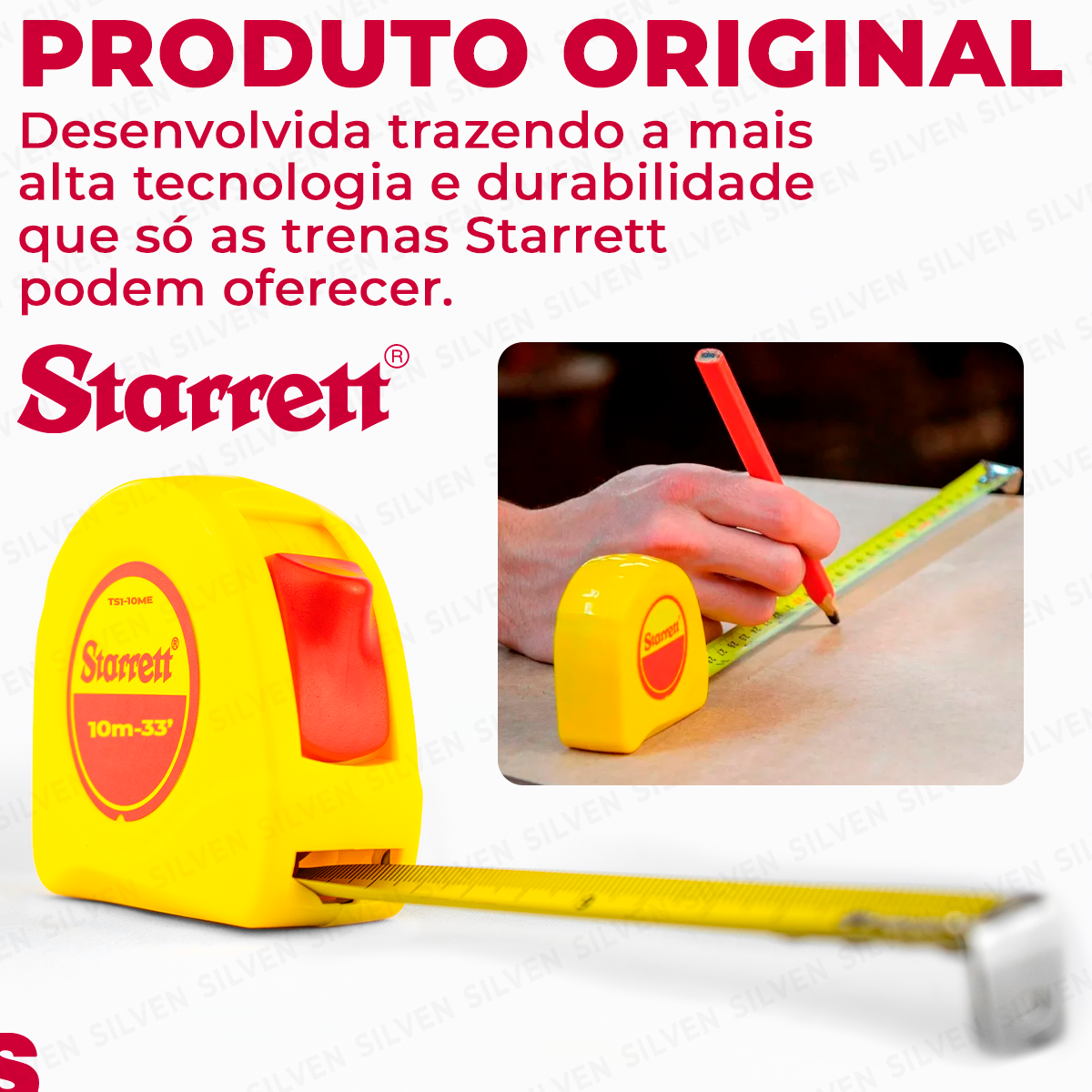 Trena De Bolso 10 Metros Profissional Starrett Fita De Aço - Silven