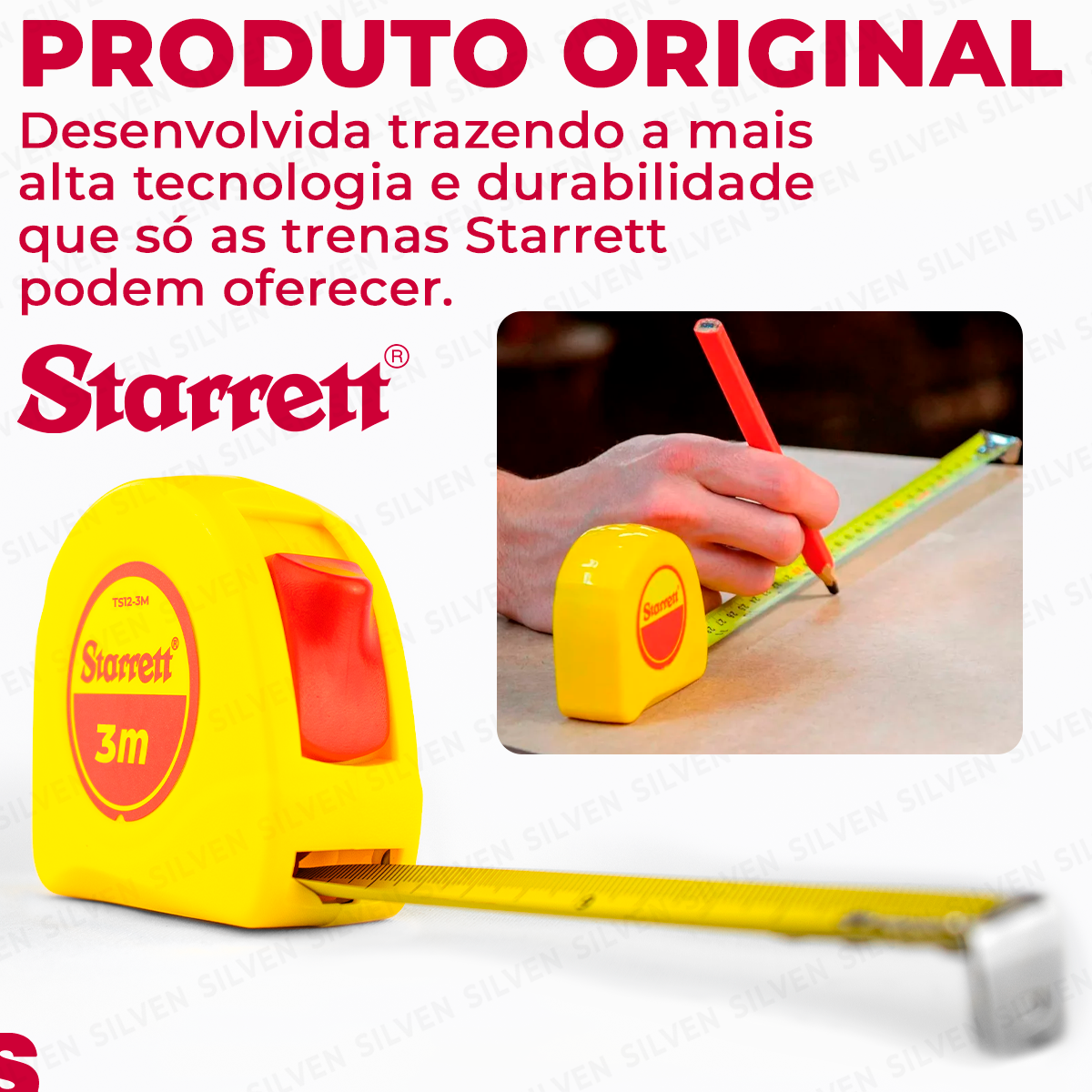 Trena De Bolso 3 Metros Profissional Starrett Fita De Aço - Silven
