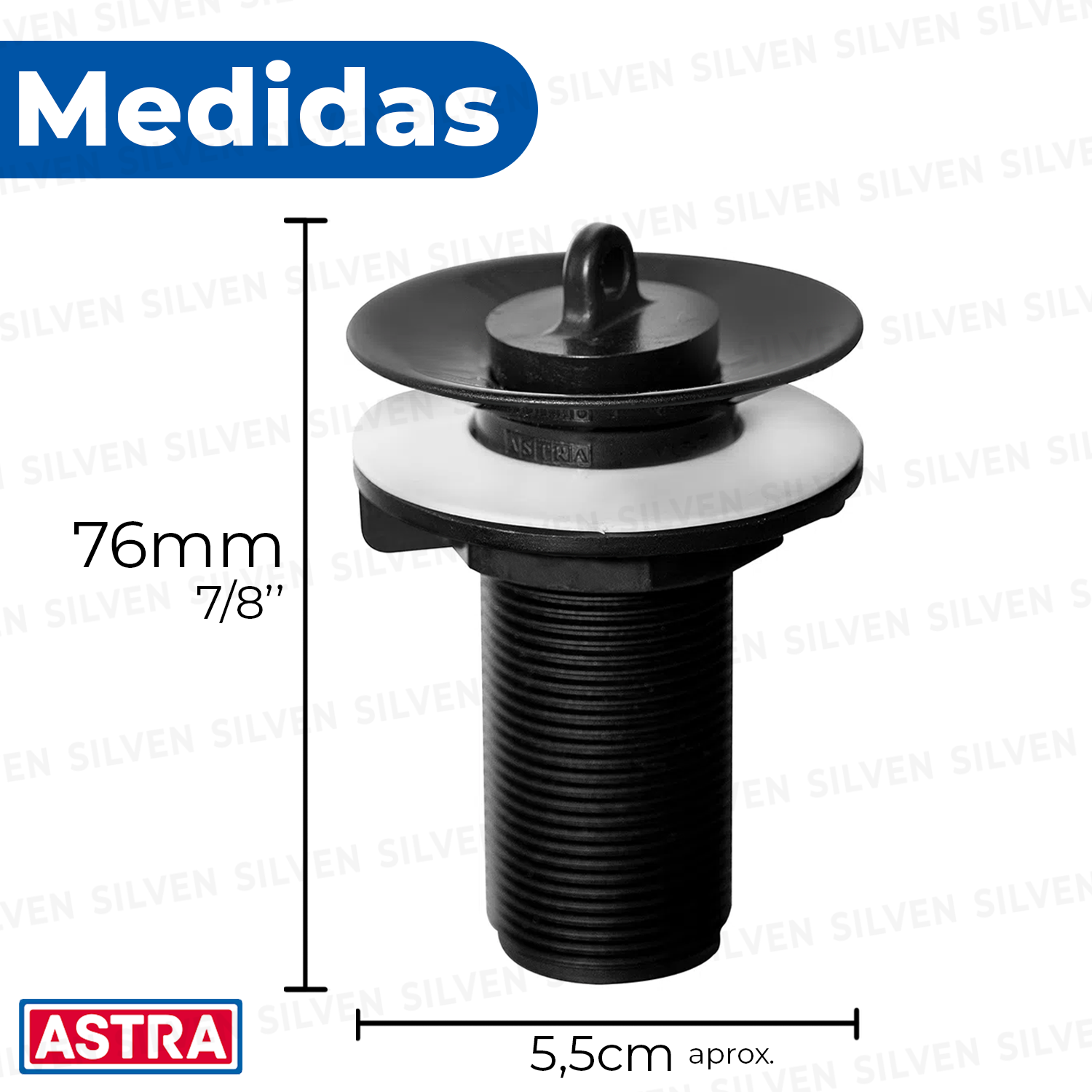 Valvula Lavatorio Preta s/ Ladrao e Unho - Astra - Silven