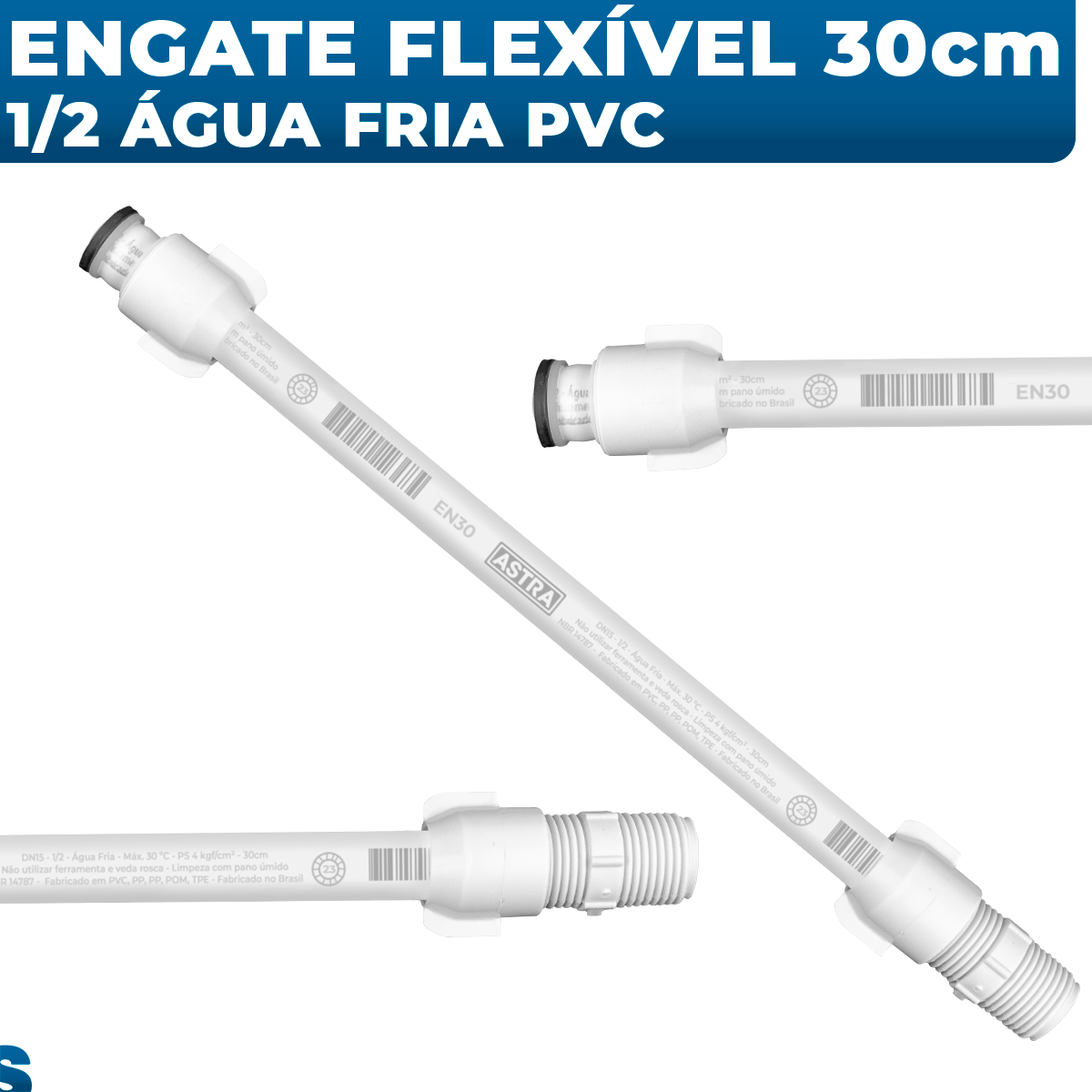 Engate Flexível 30cm X 1/2 Água Fria Pvc Astra Rabicho Pia Bidê ...