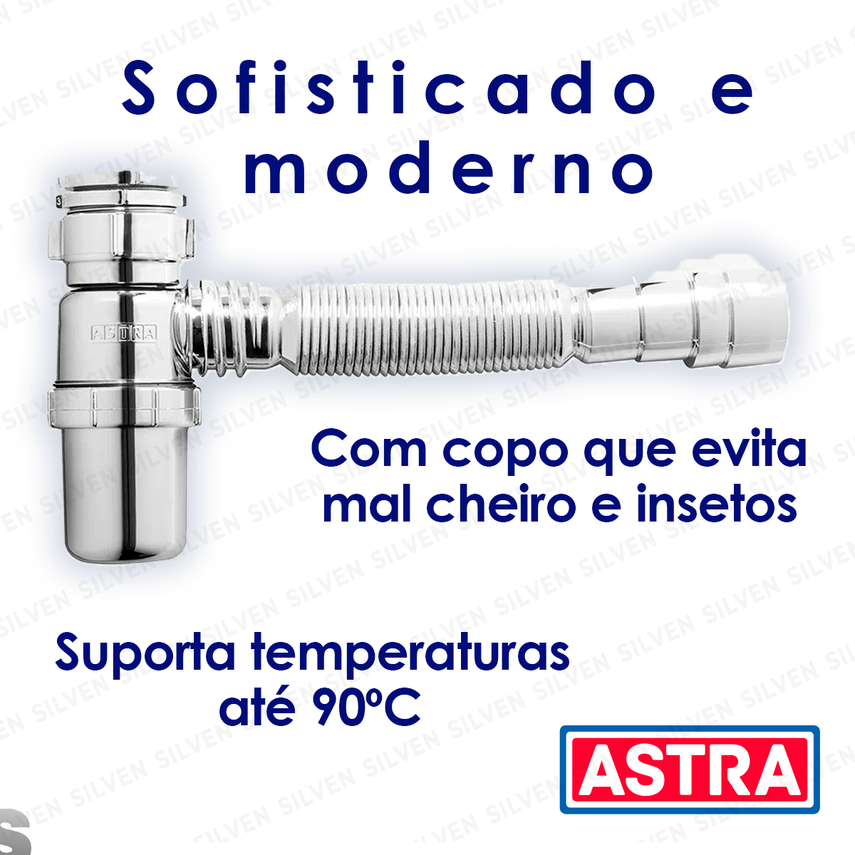Sifão Copo Cromado Universal Sanfonado Flexível para Pia de Cozinha ASTRA
