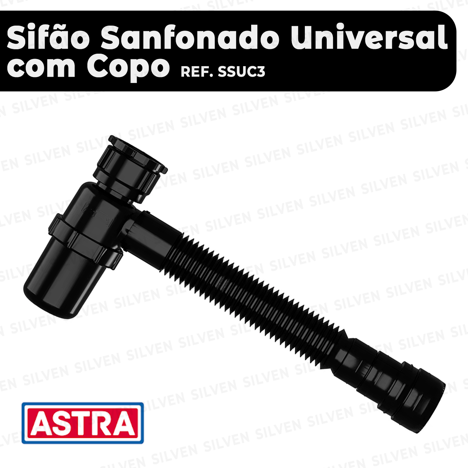 Sifão Sanfonado Universal Copo Preto - Astra - Silven
