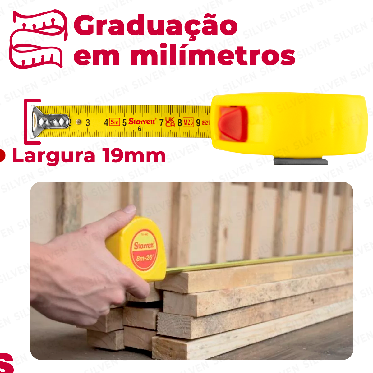 Trena De Bolso 5 Metros Profissional Starrett Fita De Aço - Silven