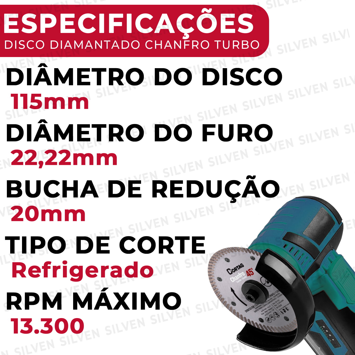 Disco de Corte Chanfro 45º Graus Diamantado 115mm Turbo Cortag para ...