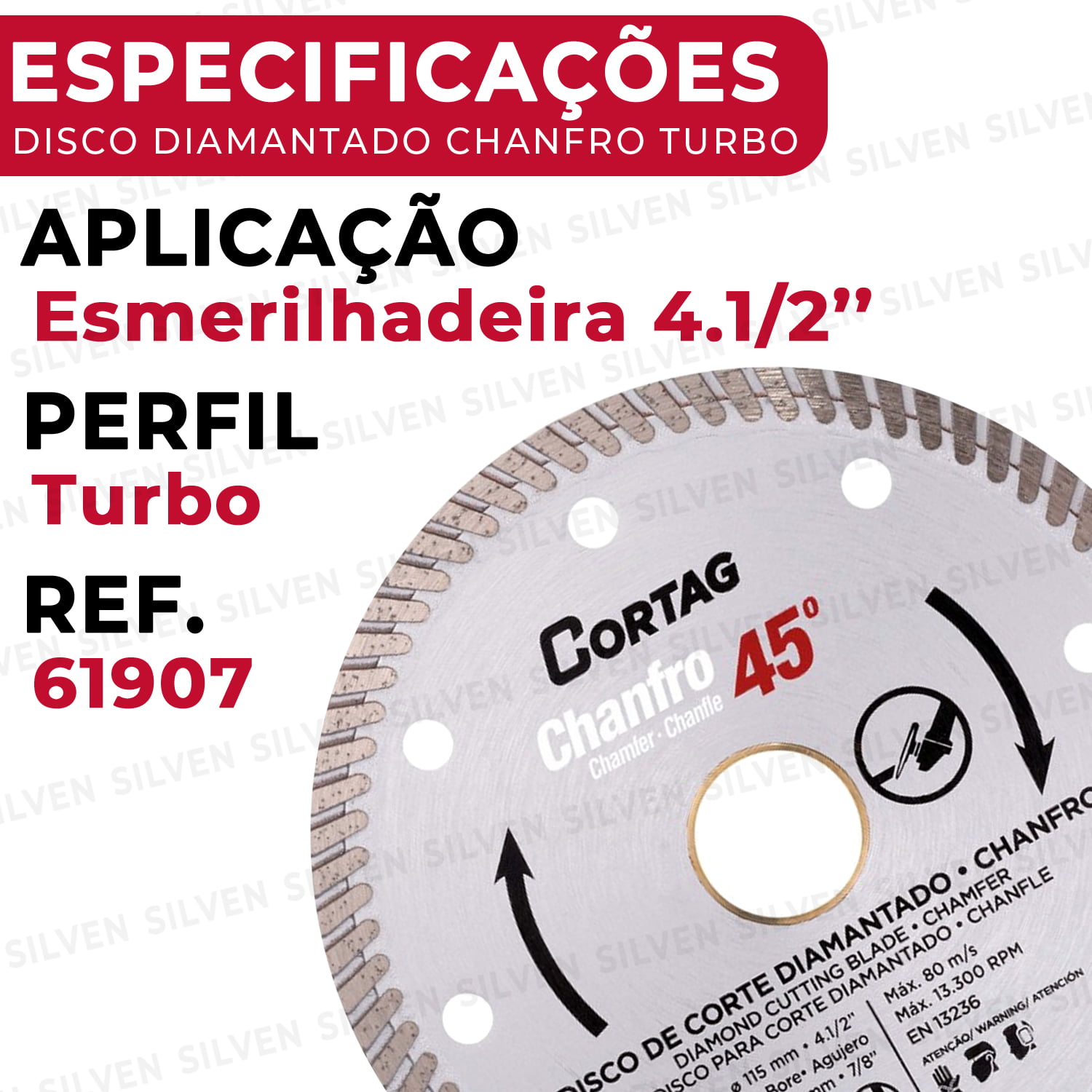 Disco de Corte Chanfro 45º Graus Diamantado 115mm Turbo Cortag para ...