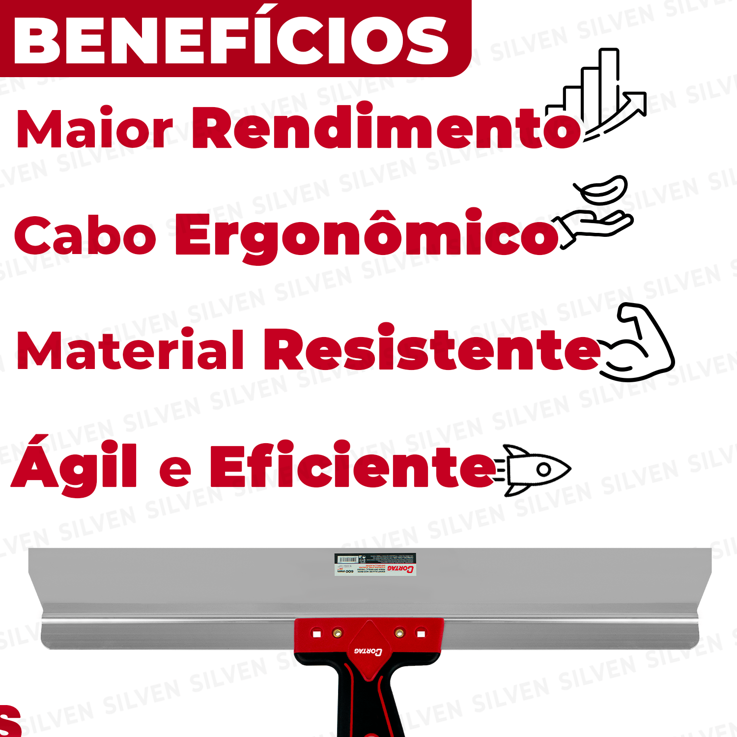 Espátula Inox Gesso e Drywall Acabamento Cortag I Silven