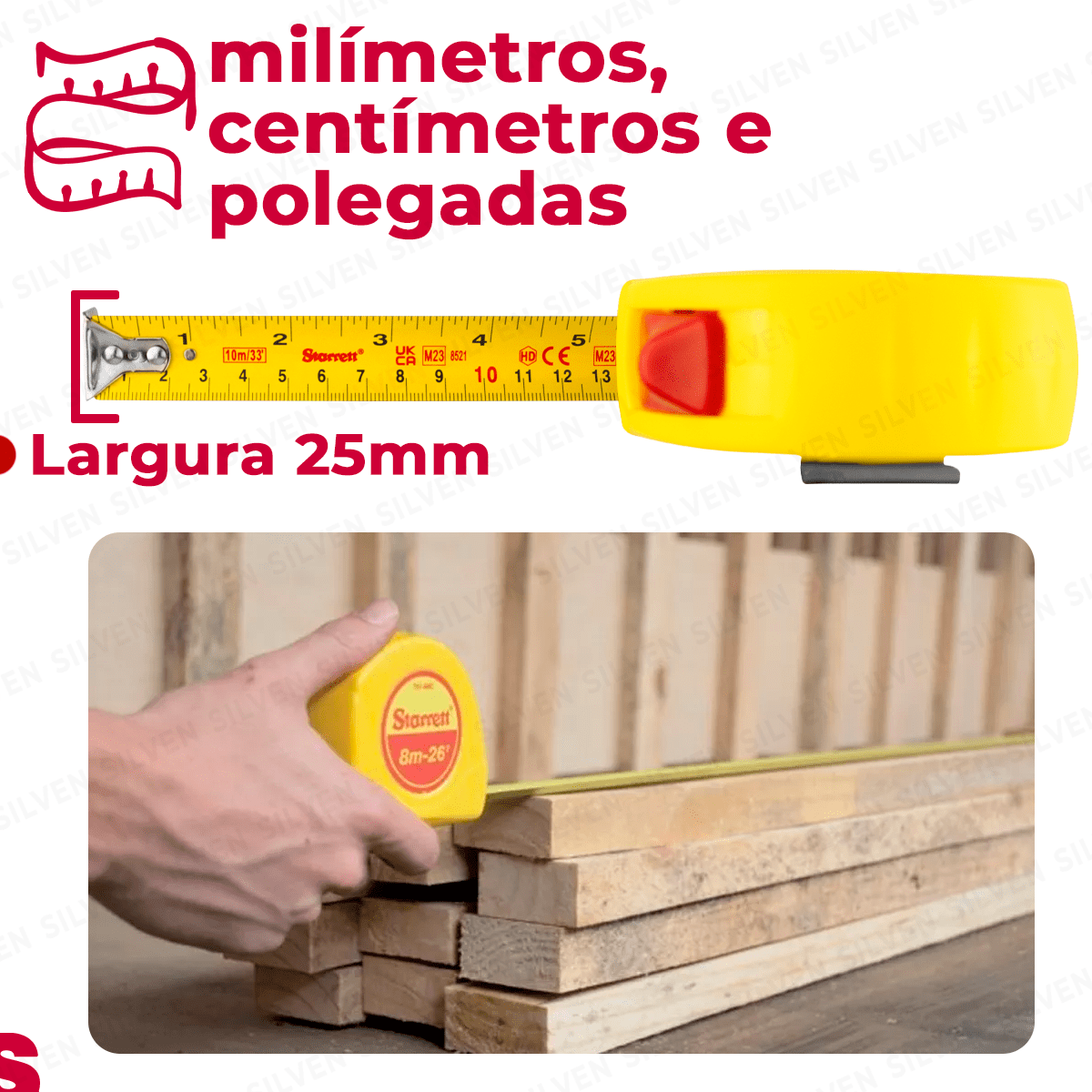Trena De Bolso 8 Metros Profissional Starrett Fita De Aço - Silven