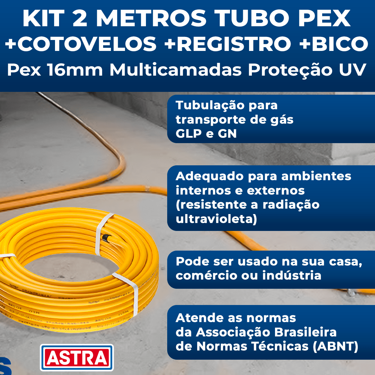 Kit 2 Metros Tubo Pex 16mm P/ Gás + Cotovelos + Registro + Adaptador ...