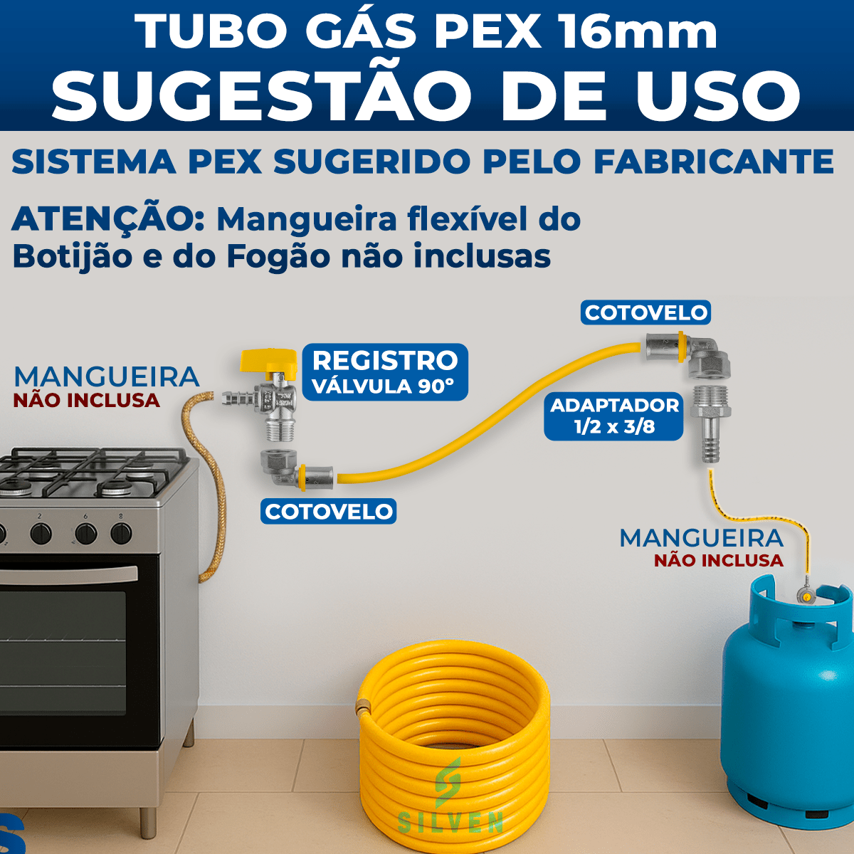 Kit 4 Metros Tubo Pex 16mm P/ Gás + Cotovelos + Registro + Adaptador ...